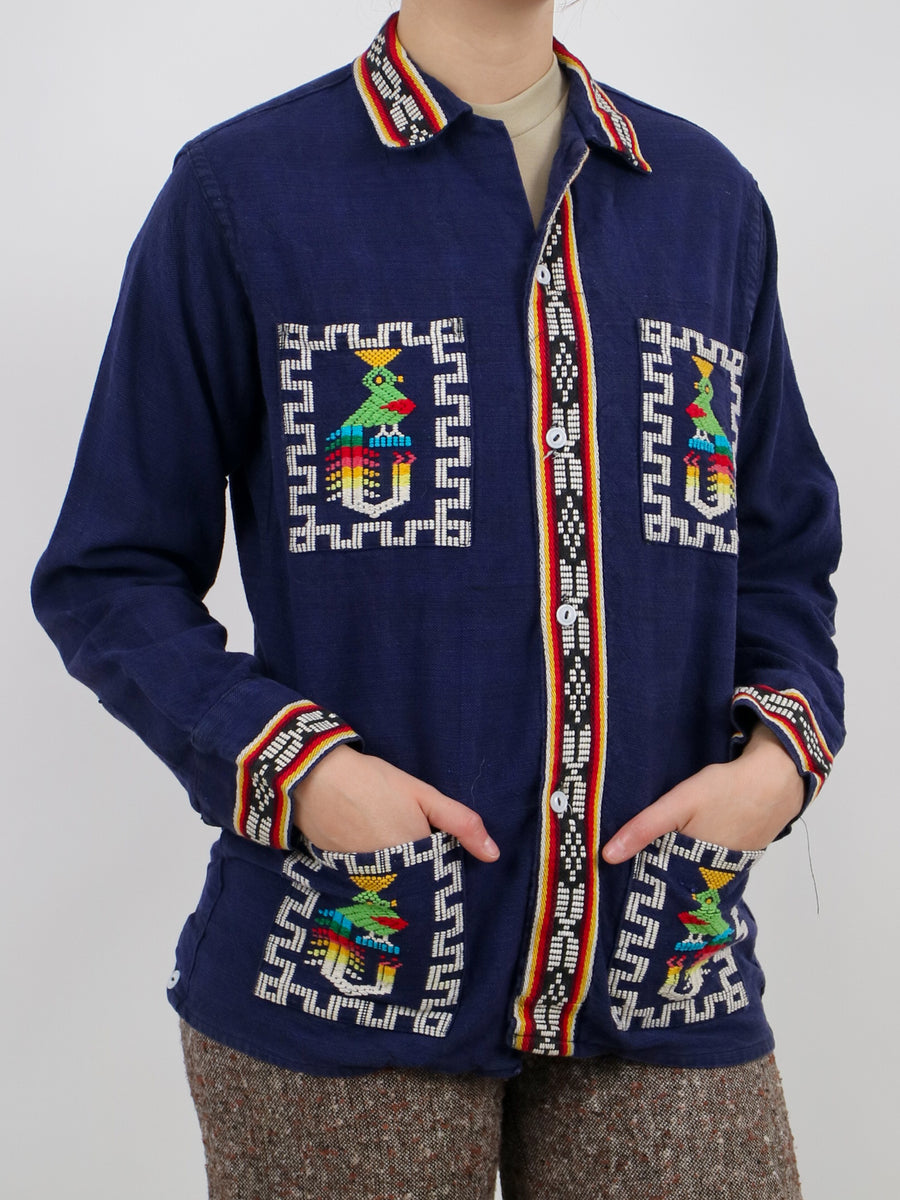 1970s guatemalan woven details quetzal bird traditional jacket V282 ...