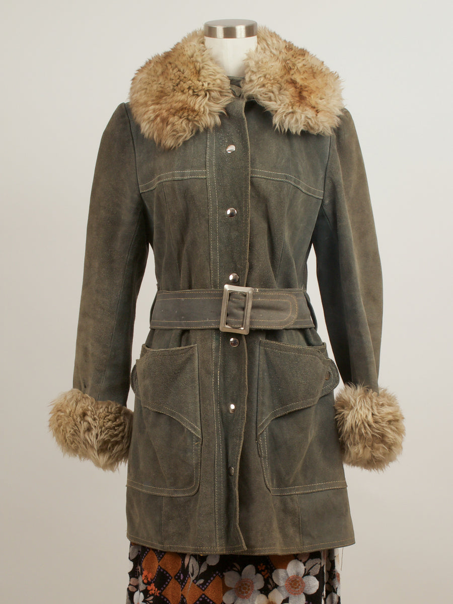 Vanity Fur Company Limited leather coat with fur collar & sleeves ...